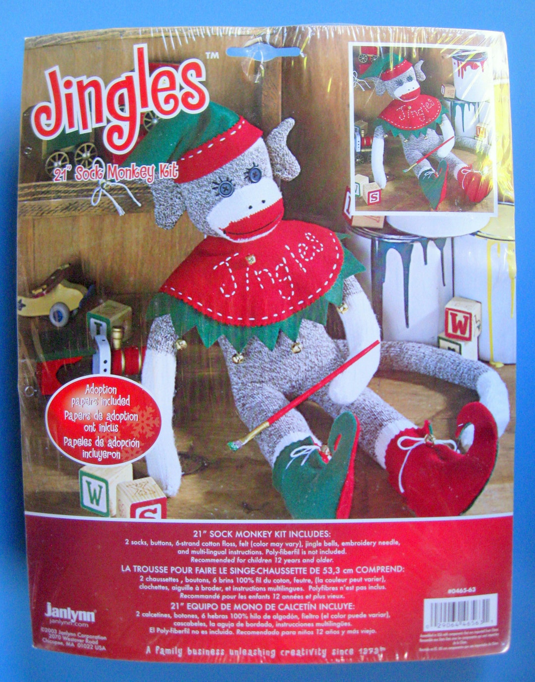 SOCK MONKEY ELF Doll Christmas Craft Kit/ jingles Sock Monkey Doll Kit ...