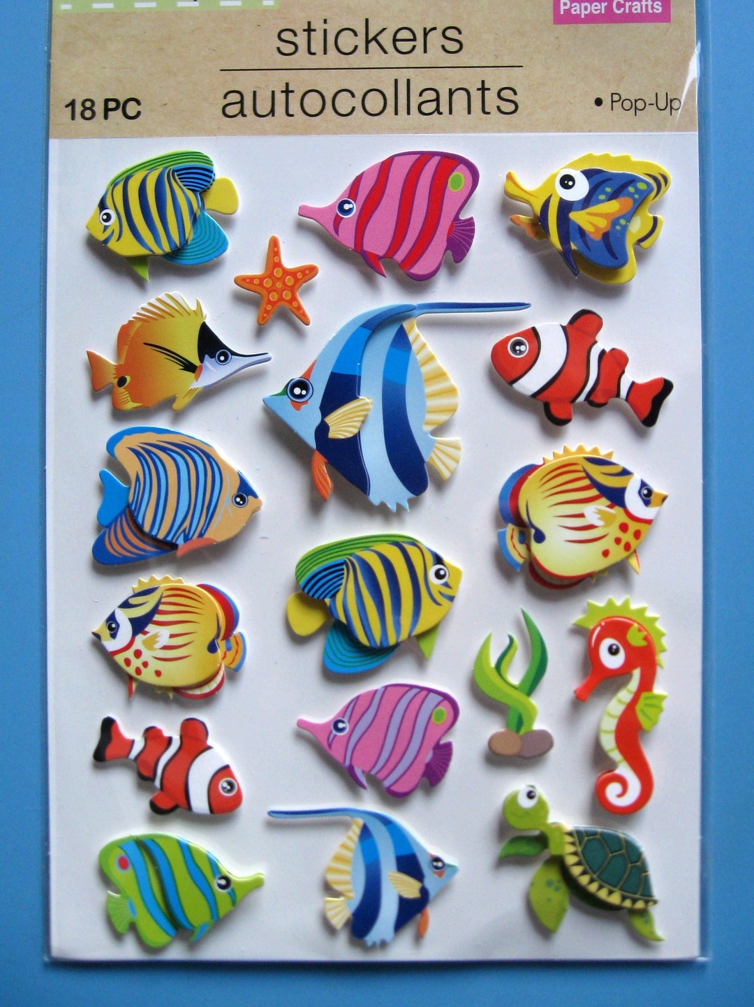 COLORFUL FISH STICKERS/ Set of 18 Pop-up Fish Stickers/ Sea Life ...
