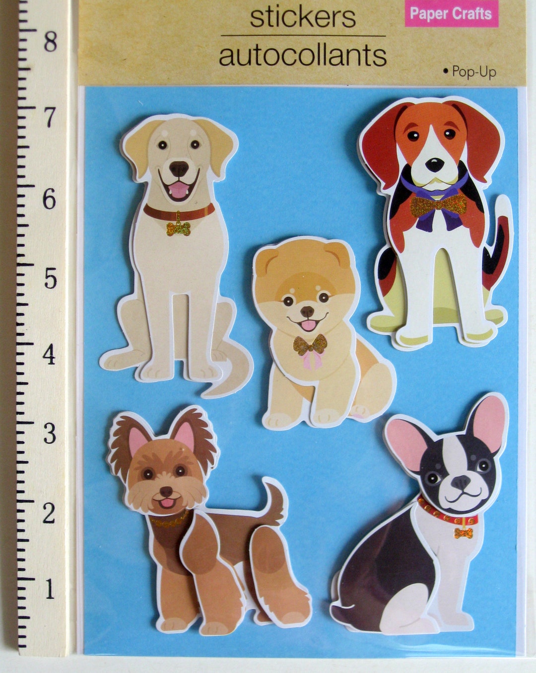 DOG STICKERS/ 3D Pop-up Dog Stickers Gold Foil Collars/ Large Size Dog ...