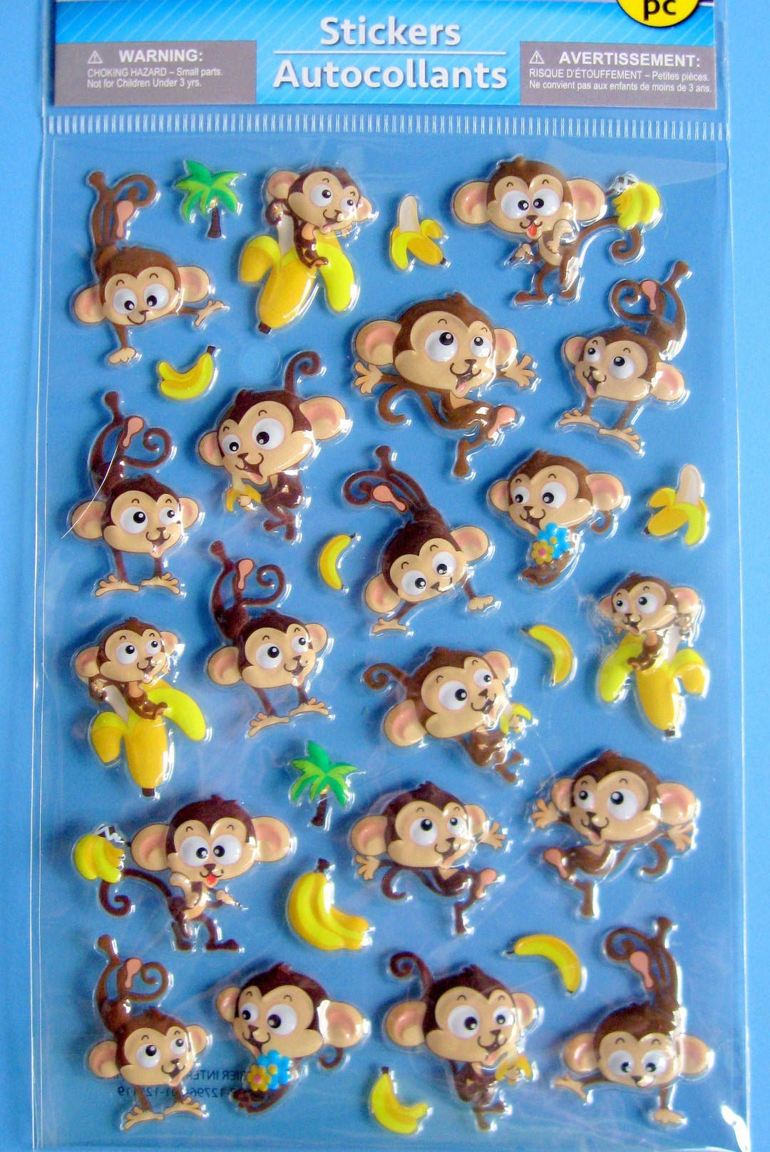 MONKEYS & BANANAS Kids' Craft Stickers/ Set of 30 Pop-up Monkey and ...