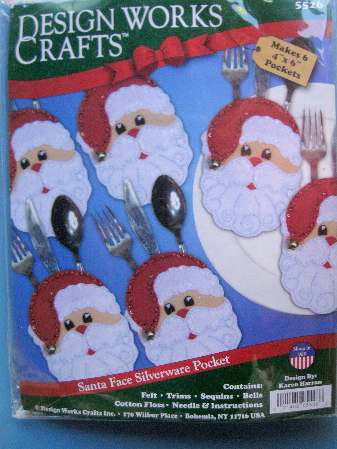 SANTA FACE Silverware Pocket Felt Kit Set of 6/ Santa Face Silverware ...