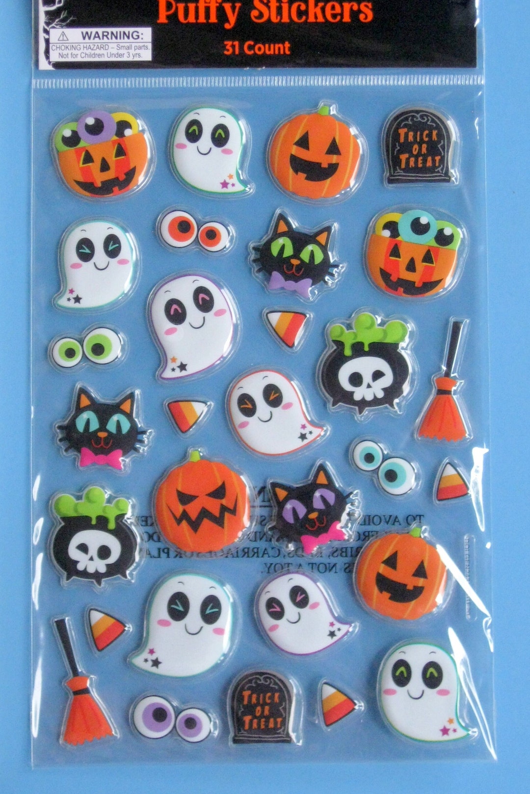PUFFY HALLOWEEN STICKERS Spooky Faces Set of 30/ Halloween Stickers ...