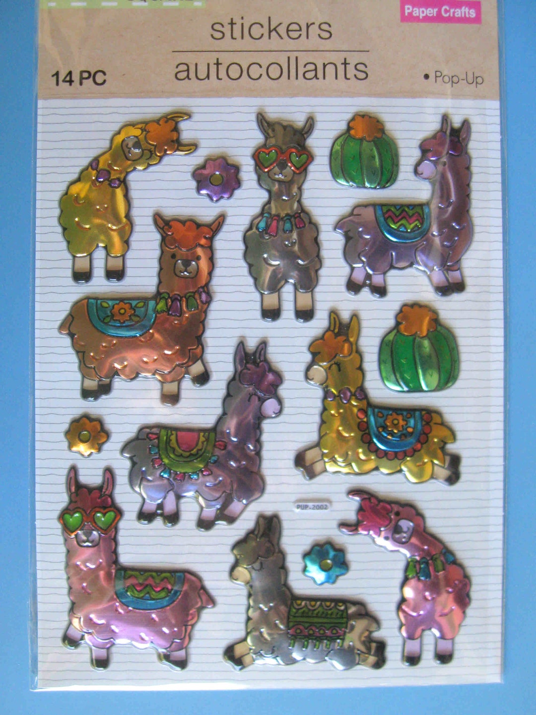 METALLIC LLAMA STICKERS/ Puffy Pop-up Metallic Llama Stickers Set of 14 ...