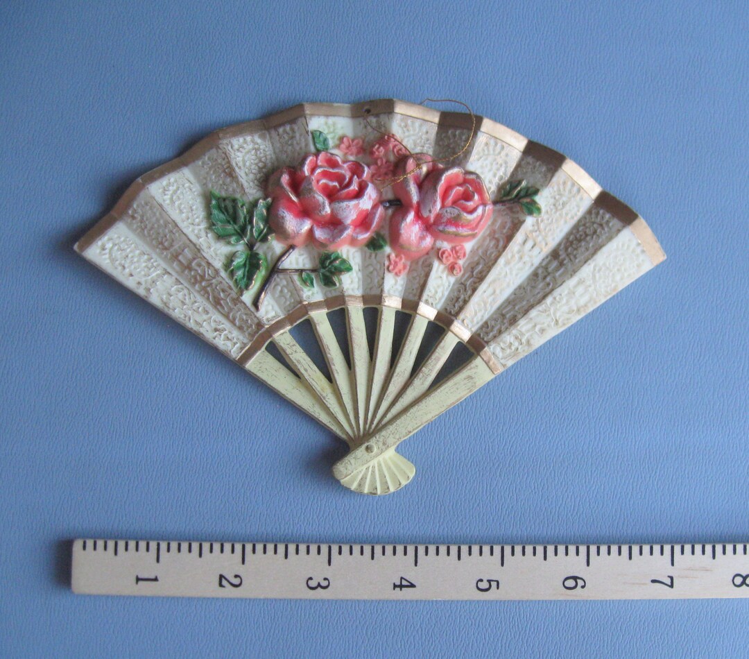 Fan Ornament/ Pink Rose Fan Ornament/ Shabby Chic Fan Ornament With ...