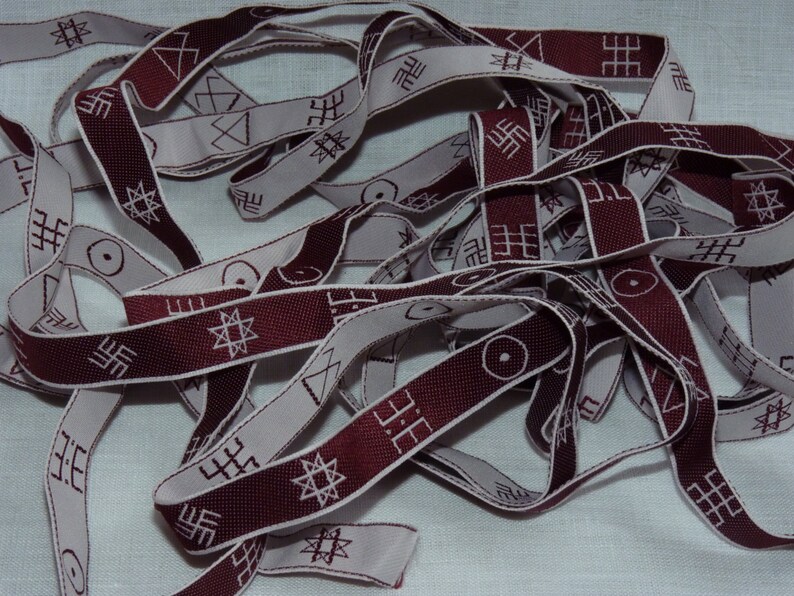 Latvian Folkloric Signs Ribbon Red With White and Other Side White With ...