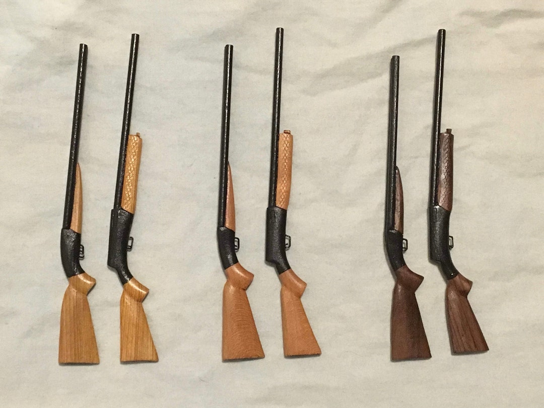 Miniature Wooden Single and Double Barrel Shotguns Pair From Cypress ...