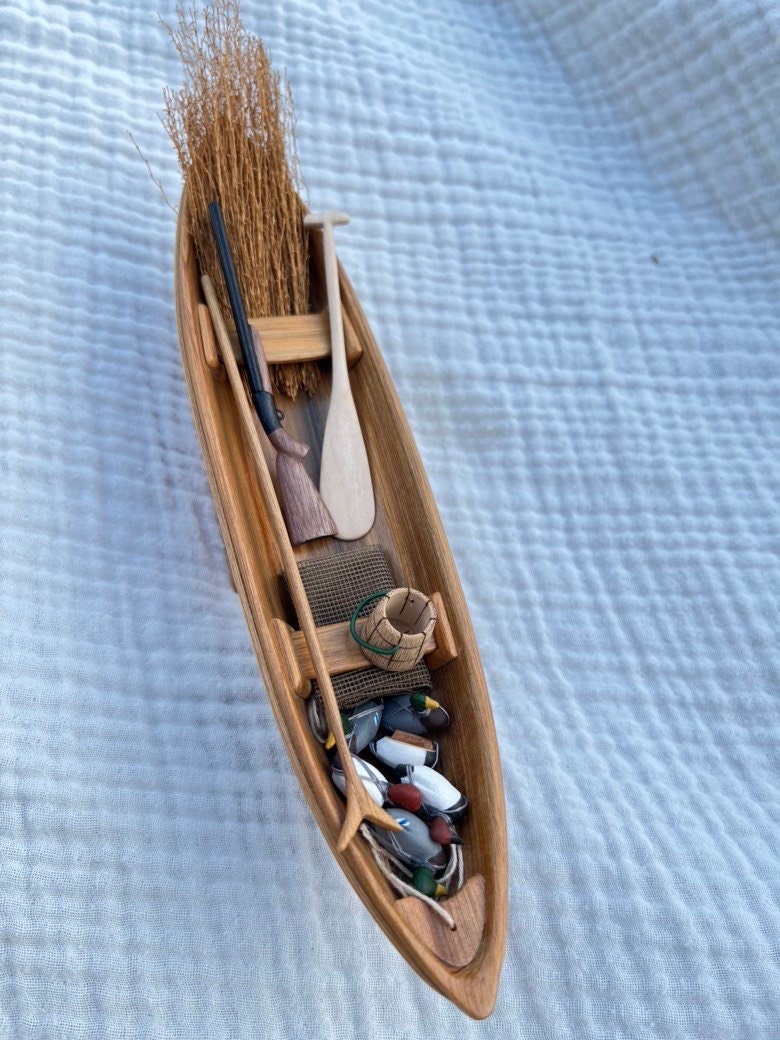 Cypress Dugout Canoe With Shotgun, Duck Decoys, Paddle, and Push Pole ...