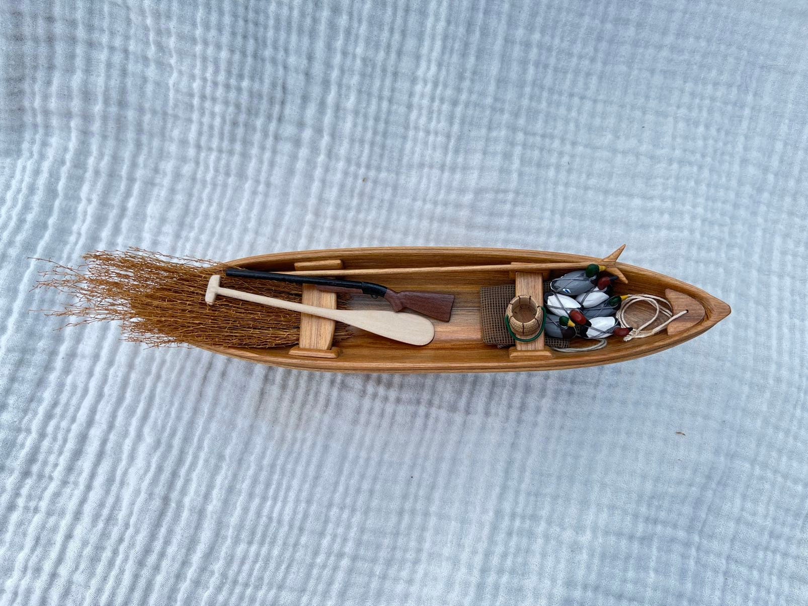 Cypress Dugout Canoe With Shotgun, Duck Decoys, Paddle, and Push Pole ...