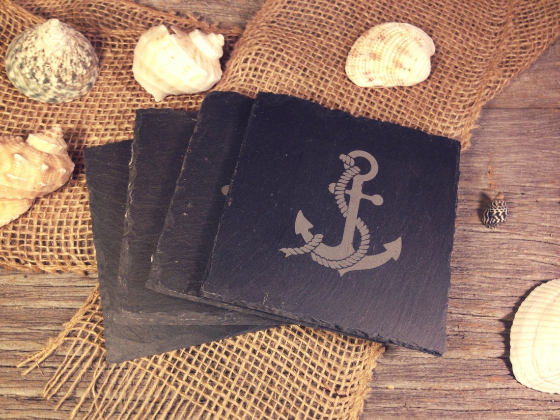 Laser Etched Natural Slate Nautical Coasters - Set of (4) - Etsy Canada