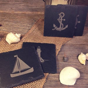 Laser Etched Natural Slate Nautical Coasters Set of 4 - Etsy Canada