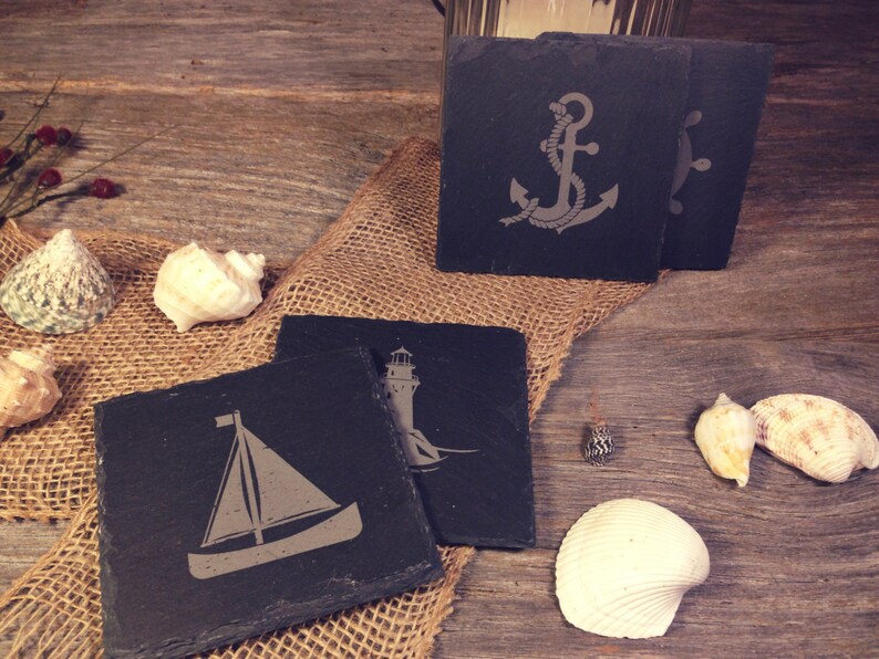 Laser Etched Natural Slate Nautical Coasters - Set of (4) - Etsy Canada