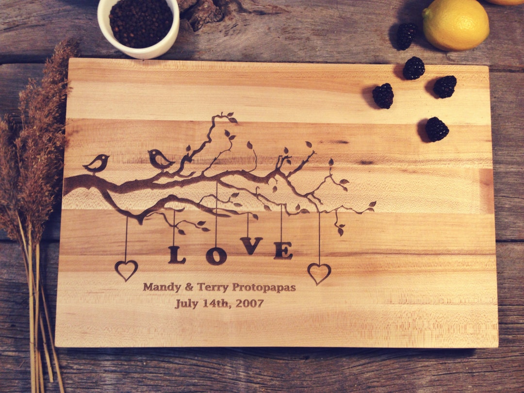 Personalized Maple Canuck Cutting Board Laser Engraved With Love Birds ...