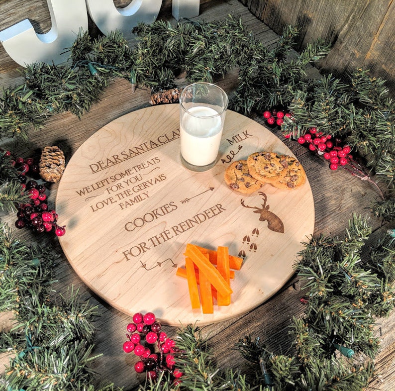 Large Round Christmas Serving Tray - Solid Maple Laser Engraved With ...