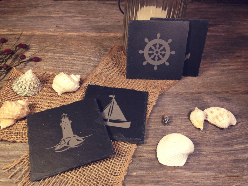 Laser Etched Natural Slate Nautical Coasters - Set of (4) - Etsy Canada