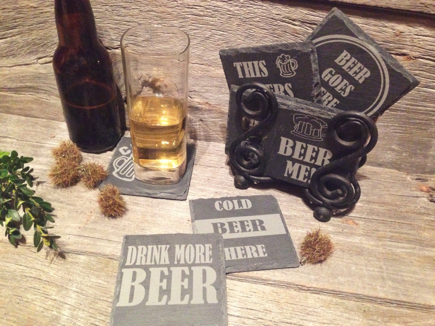 Laser Etched Natural Slate Beer Coasters - Etsy Canada
