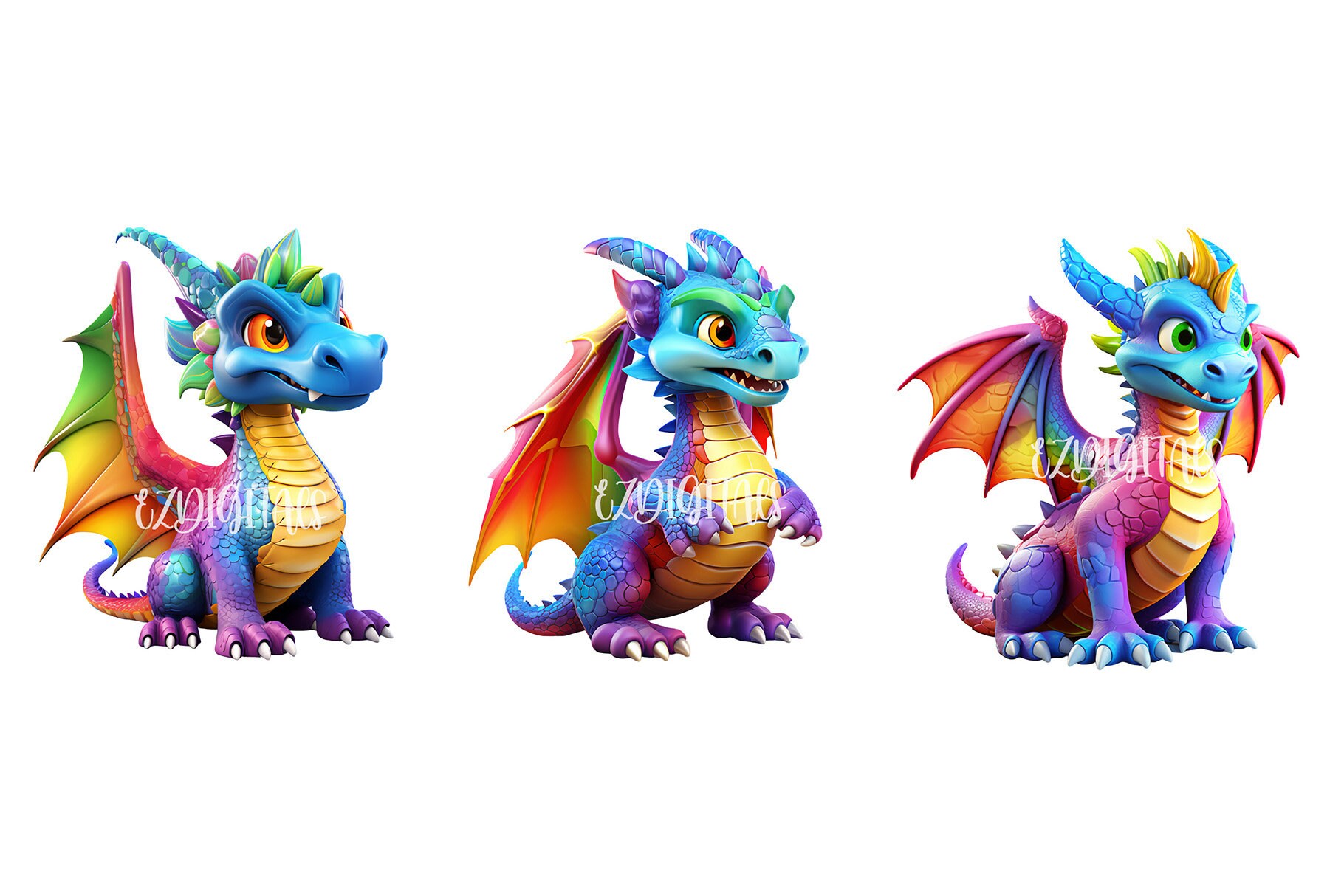 Rainbow Dragon Clipart Set of 20 Premium Clipart Files for - Etsy