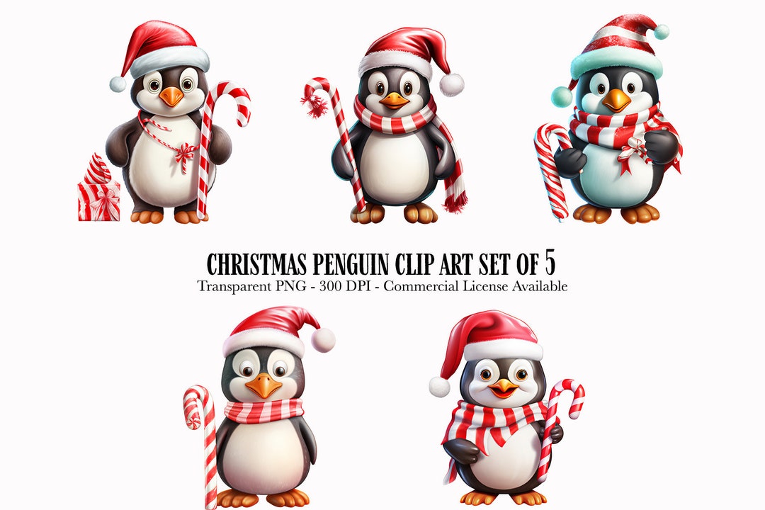Christmas Penguin Clip Art Collection - 5 Transparent Pngs With Cute ...