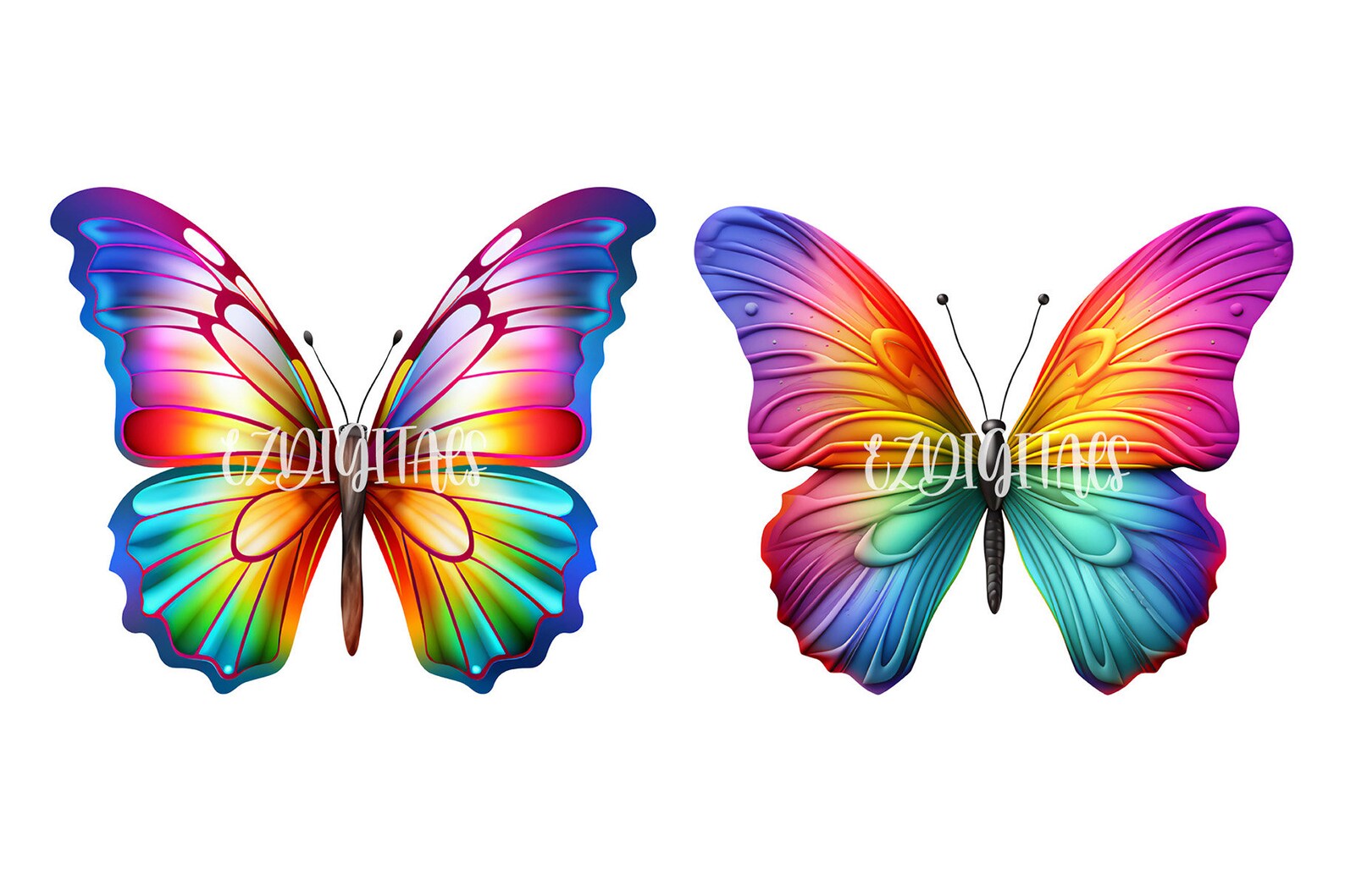 Rainbow Butterflies Clipart - Cartoon Butterfly - Transparent PNG - Set ...
