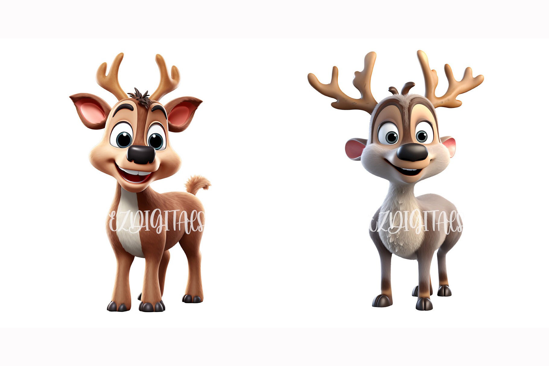 Christmas Reindeer Clip Art Collection 12 Transparent Pngs With Cute ...
