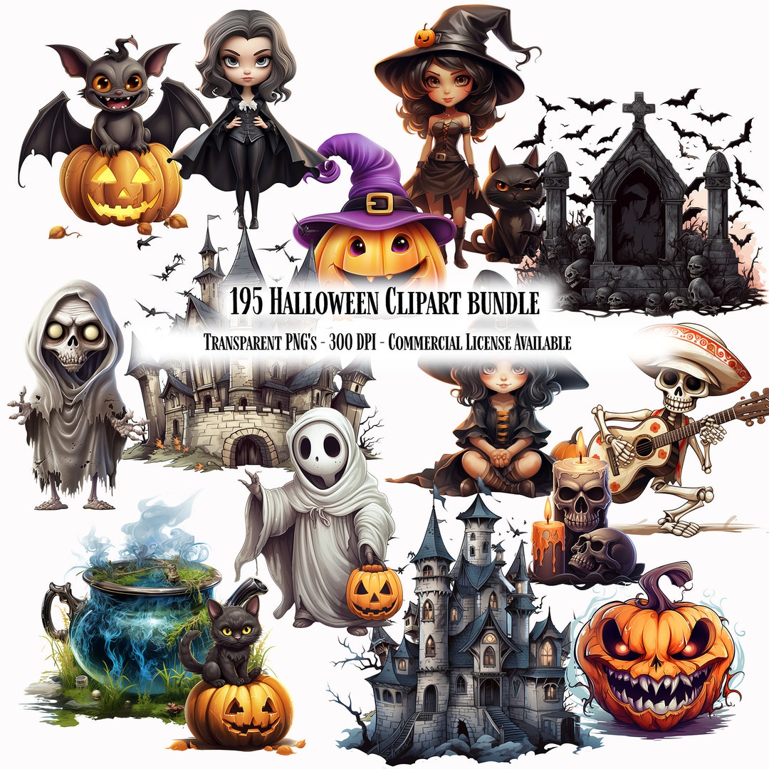 Enchanting Halloween Clip Art Bundle Featuring Witches, Black Cats, and ...