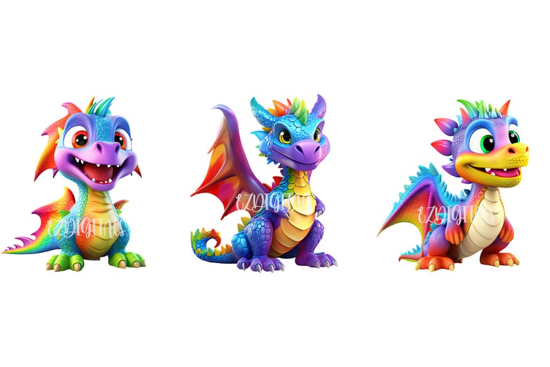 Rainbow Dragon Clipart Set of 20 Premium Clipart Files for - Etsy