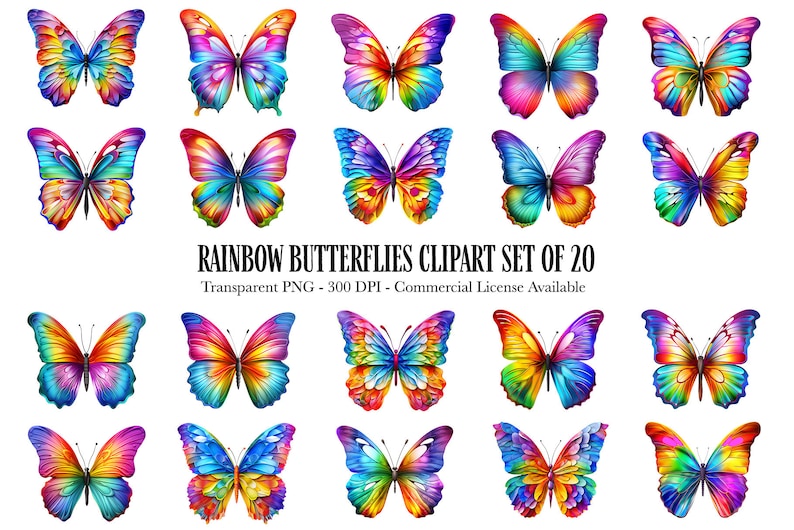 Rainbow Butterflies Clipart - Cartoon Butterfly - Transparent PNG - Set ...