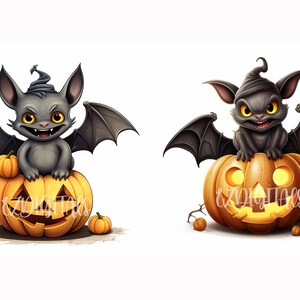 Whimsical Bat and Pumpkin Illustration Clipart Set - 15 High-resolution ...