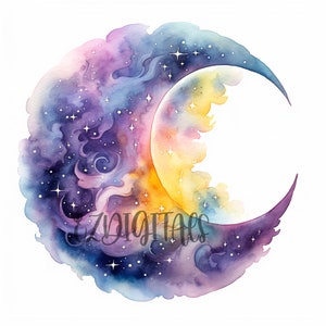 Watercolour Galaxy Moon Printable - Fantasy Art Magical Moon - 12 High ...