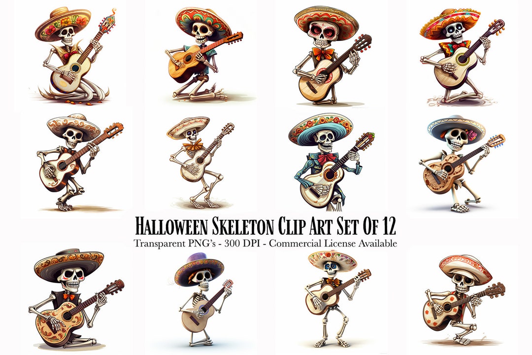 Halloween Printable Skeleton Clip Art - 12 High-quality Pngs ...