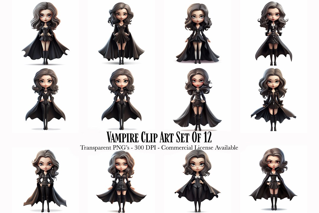 Cute Vampire Halloween Digital Clipart Collection: 12 High-quality Pngs ...