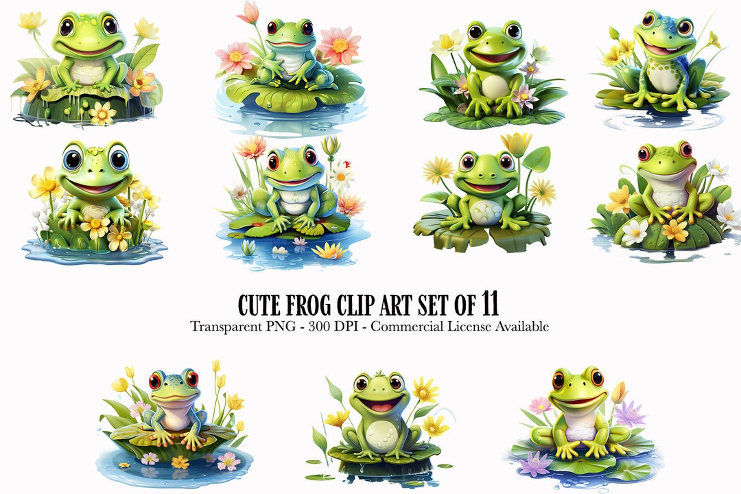 Whimsical Frog Clip Art Collection - 11 Transparent Pngs With Cute ...