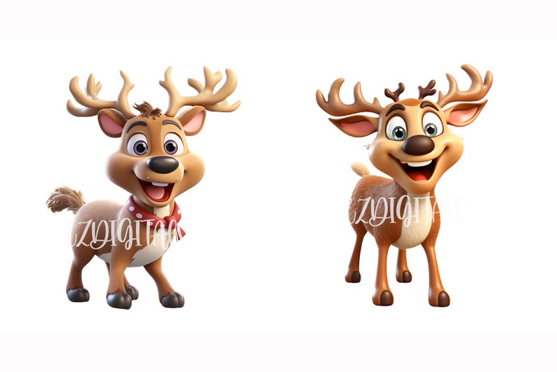 Christmas Reindeer Clip Art Collection 12 Transparent Pngs With Cute ...