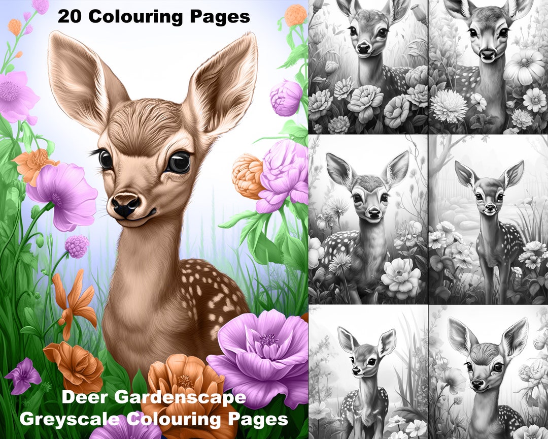 20 Wildlife Deer Greyscale Colouring Pages / Colouring Pages for Adults ...