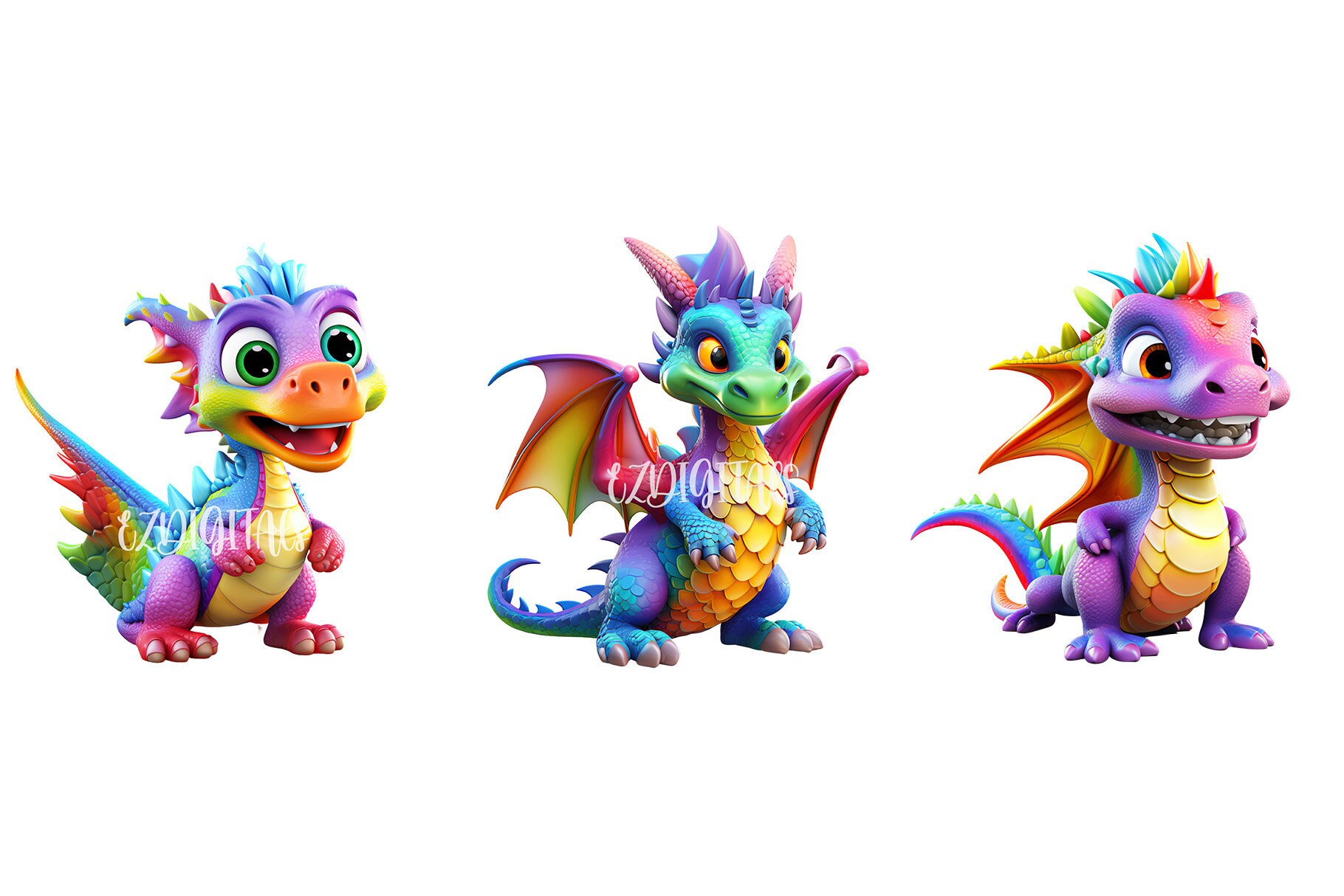 Rainbow Dragon Clipart Set of 20 Premium Clipart Files for - Etsy