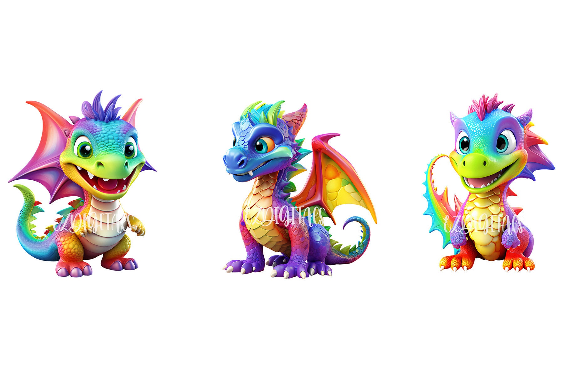 Rainbow Dragon Clipart Set of 20 Premium Clipart Files for - Etsy