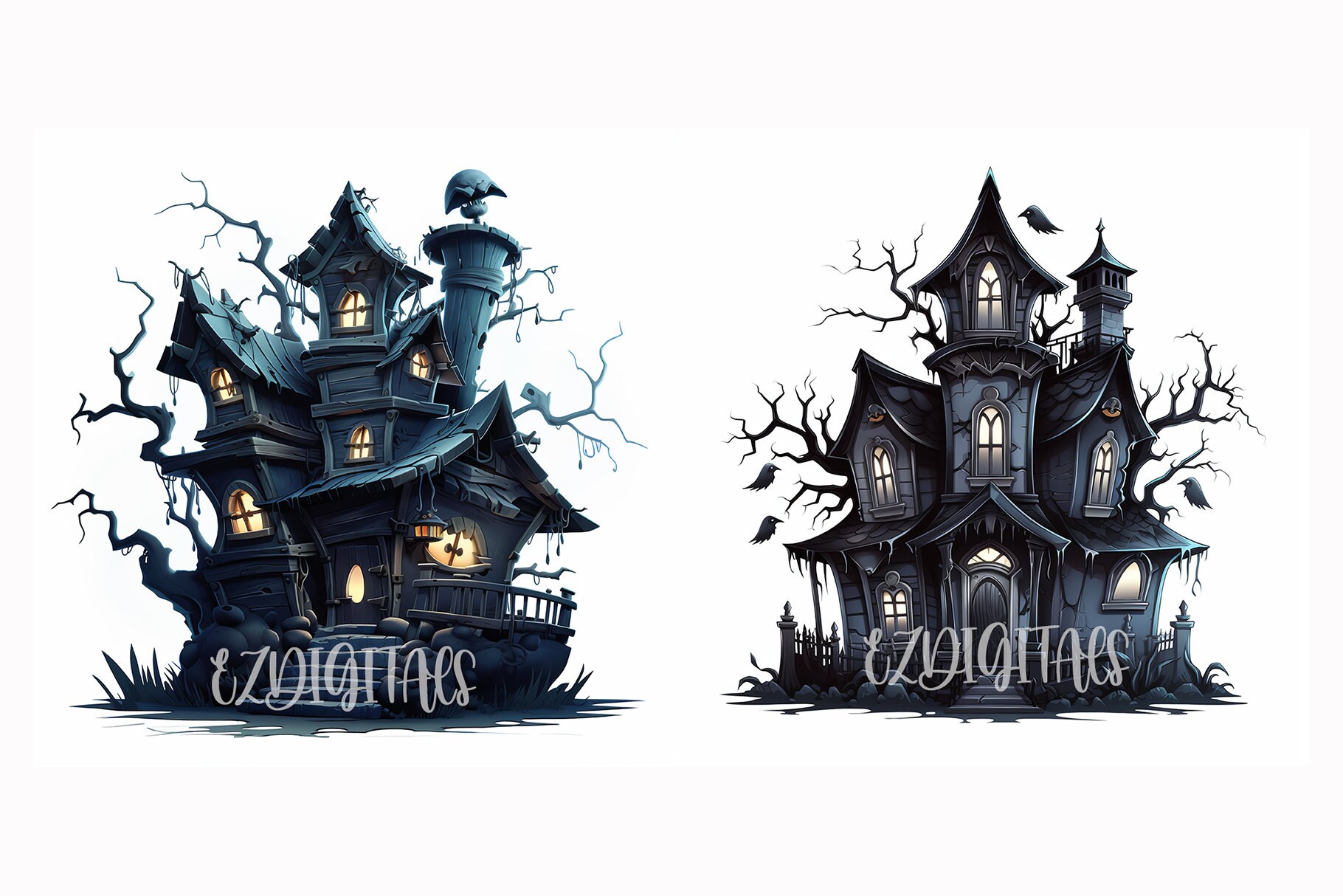 Scary Haunted House Halloween Clipart Collection 12 Pngs Digital ...
