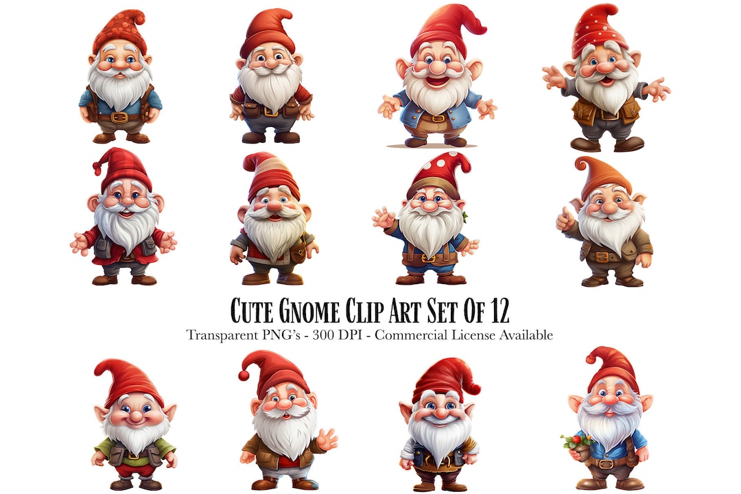Cute Cartoon Gnome Clip Art 12 Transparent Pngs With Cute Cartoon Gnome ...