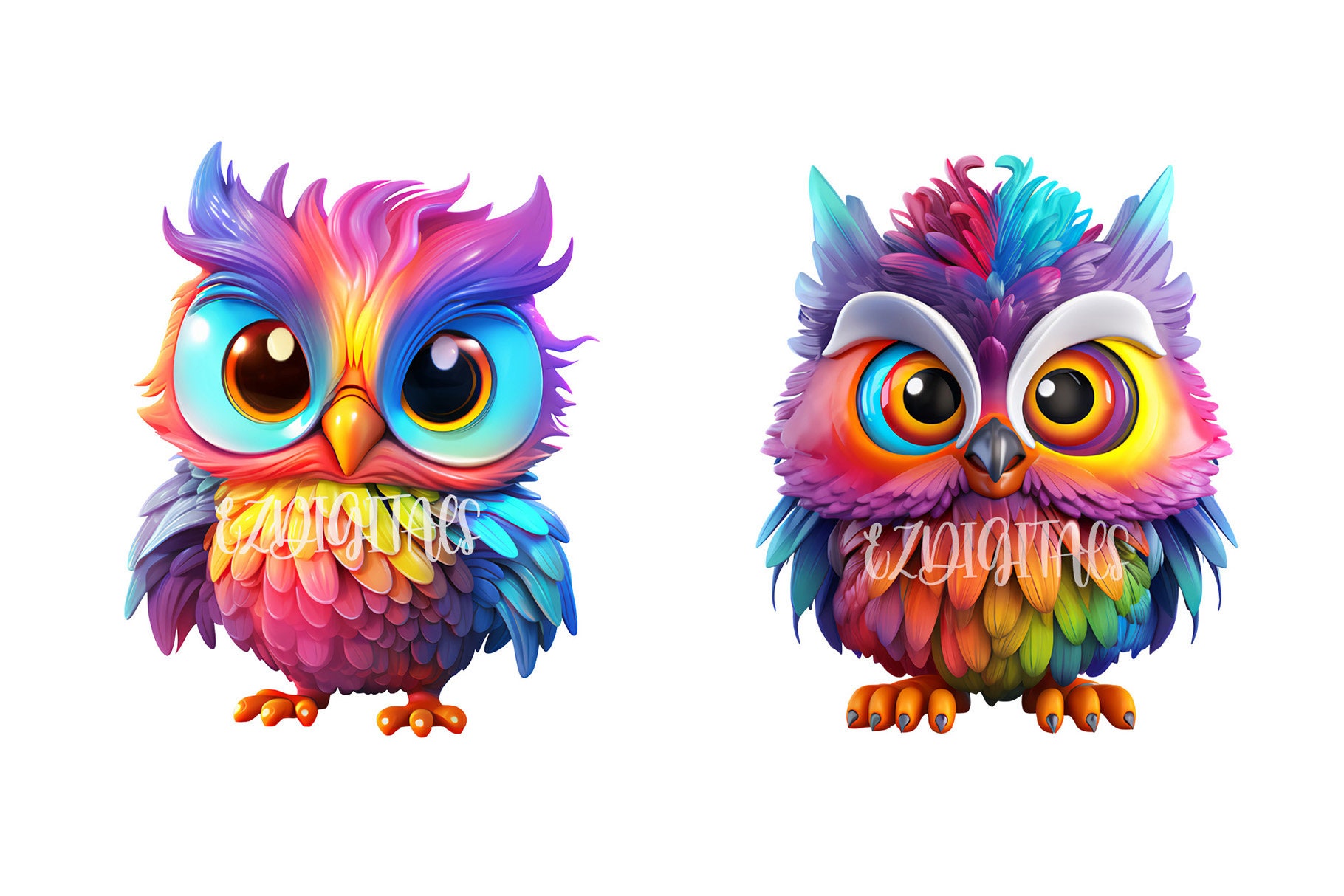 Rainbow Owl Clipart Cartoon Owls Transparent PNG Set of 20 Premium ...
