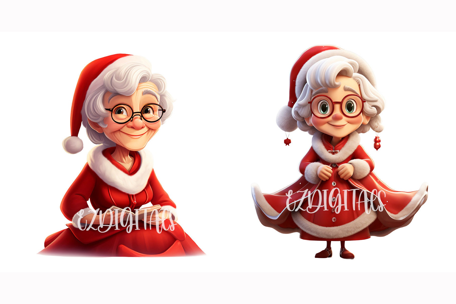 Christmas Mrs. Clause Clip Art Collection - 12 Transparent Pngs With ...
