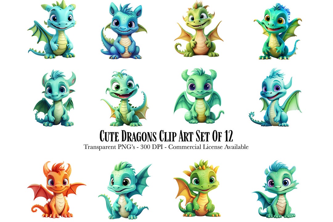 Cute Cartoon Dragon Clip Art - 12 Transparent Pngs With Cute Cartoon ...