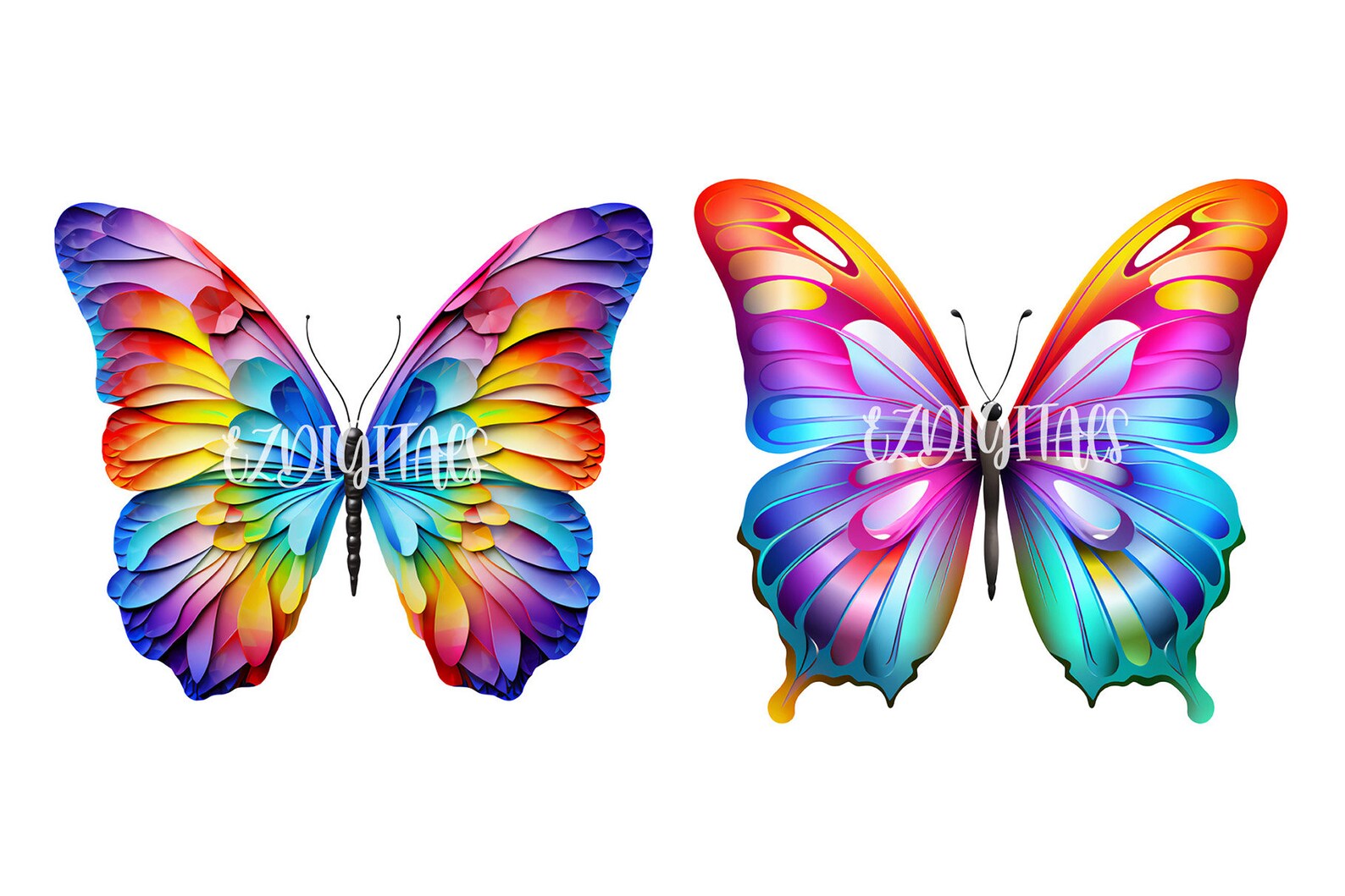 Rainbow Butterflies Clipart - Cartoon Butterfly - Transparent PNG - Set ...