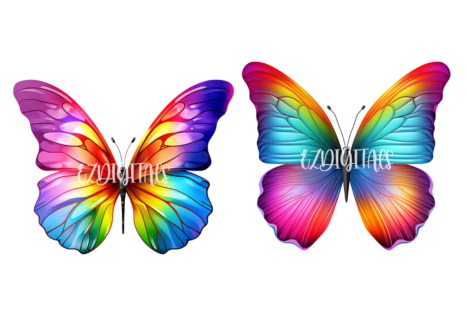 Rainbow Butterflies Clipart Cartoon Butterfly Transparent PNG Set of 20 ...