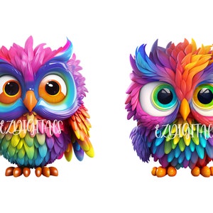 Rainbow Owl Clipart - Cartoon Owls - Transparent PNG - Set of 20 ...