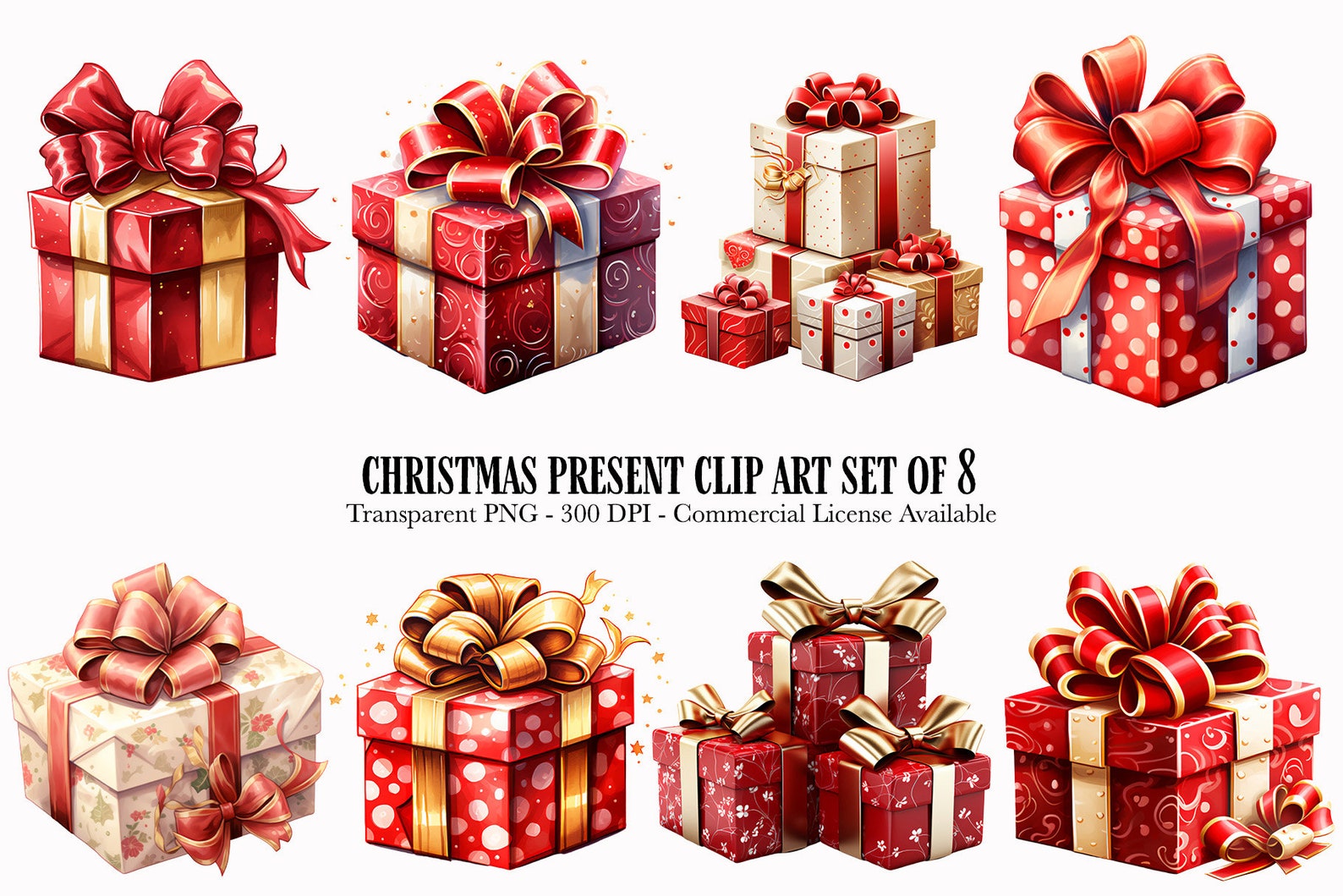 Christmas Present Clip Art Collection - 8 Transparent Pngs With Cute ...