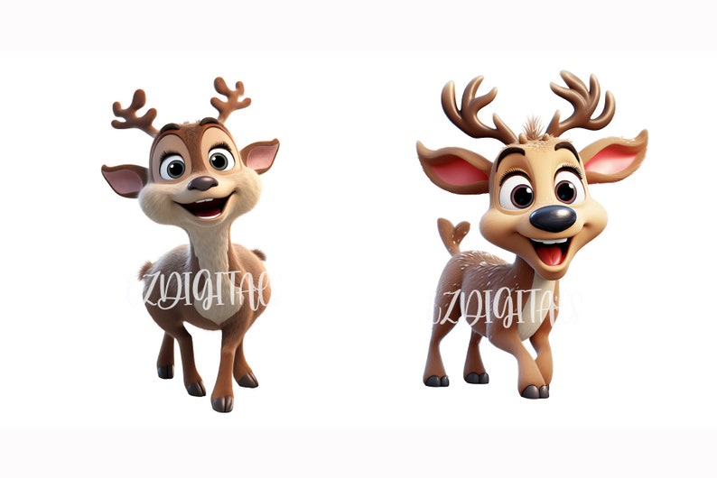 Christmas Reindeer Clip Art Collection 12 Transparent Pngs With Cute ...