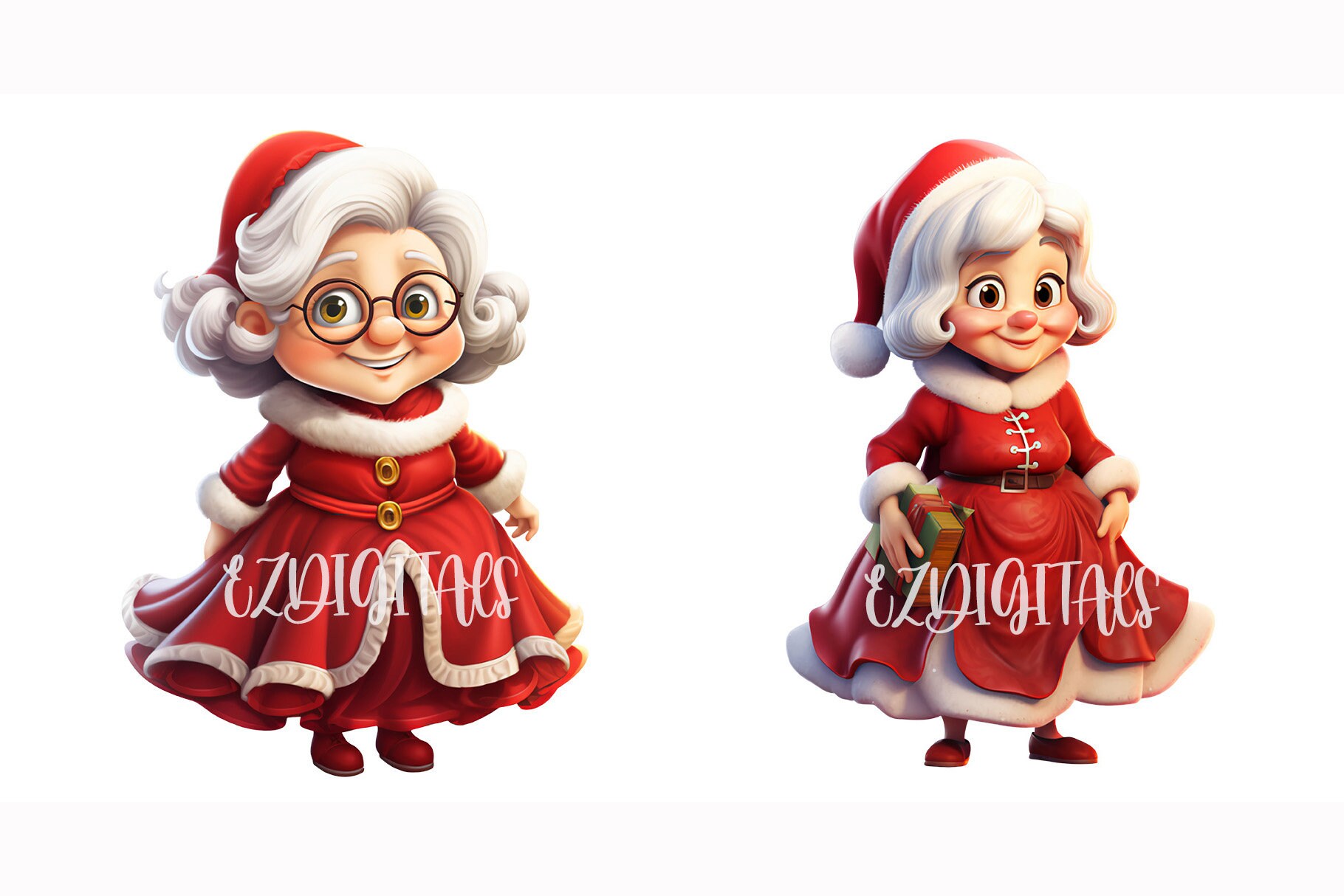 Christmas Mrs. Clause Clip Art Collection - 12 Transparent Pngs With ...