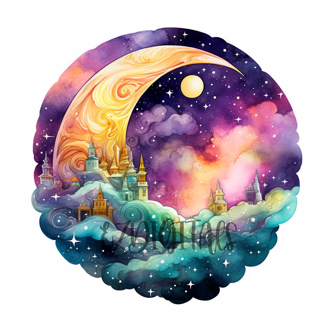 Watercolour Galaxy Moon Printable - Fantasy Art Magical Moon - 12 High ...
