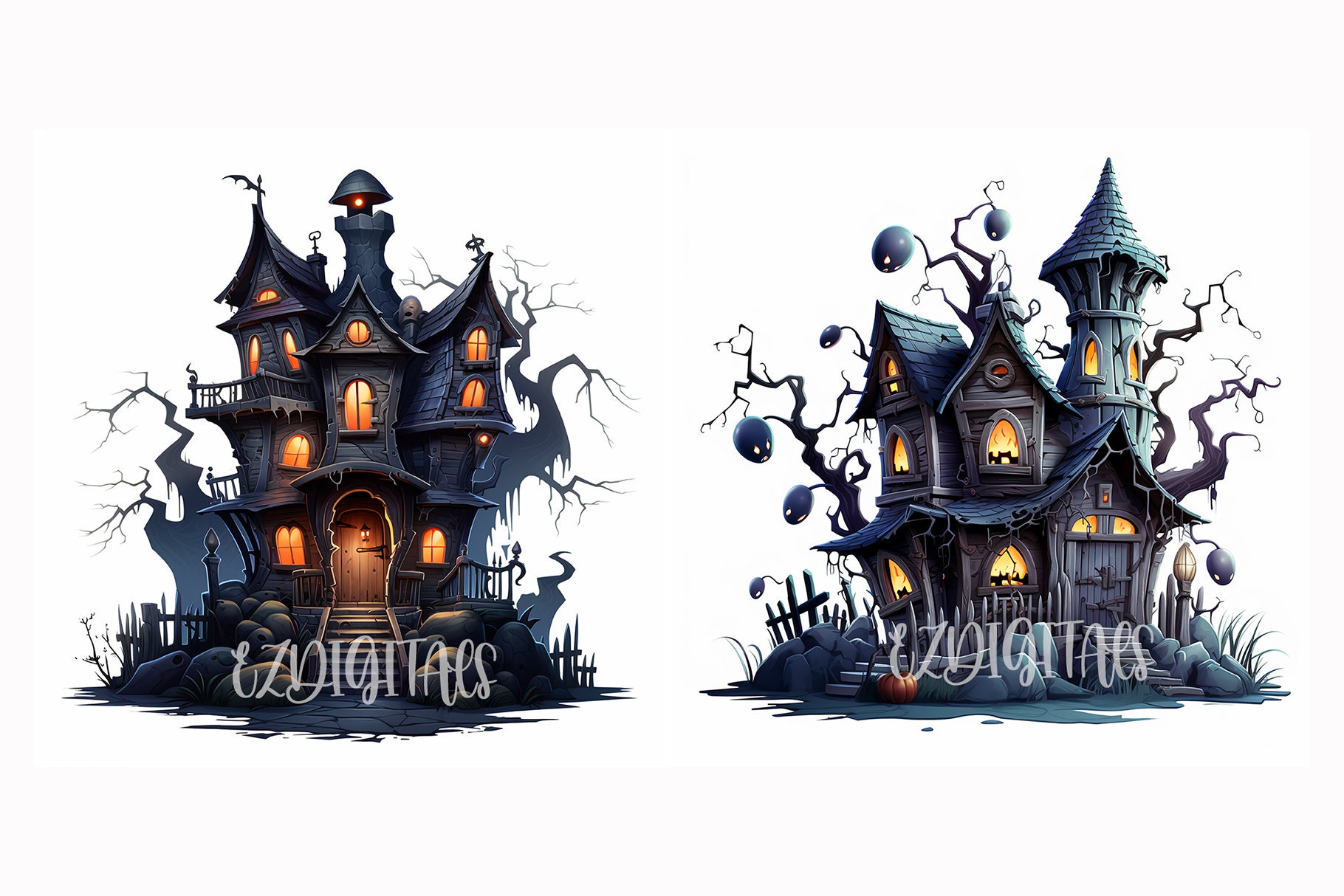 Scary Haunted House Halloween Clipart Collection 12 Pngs Digital ...