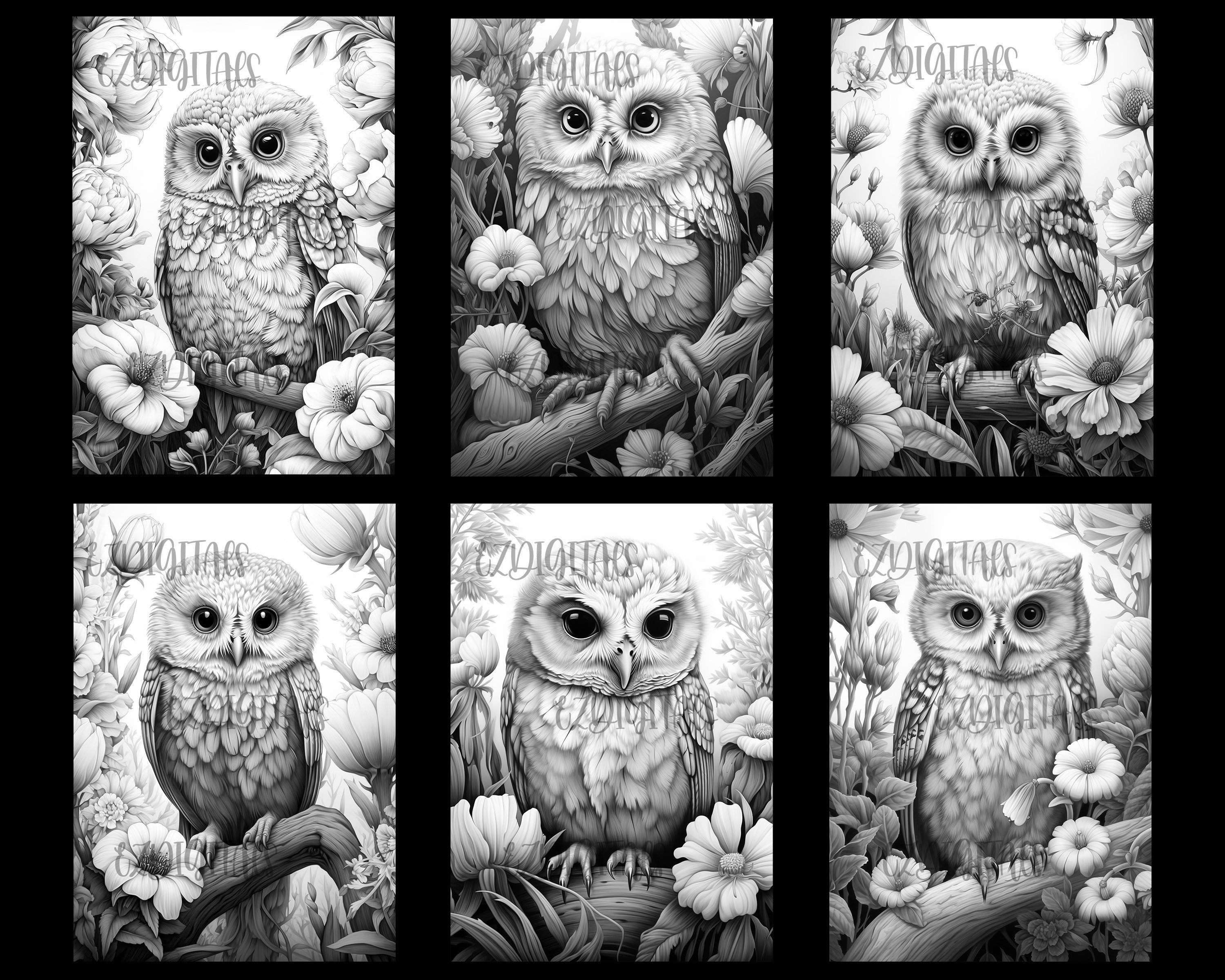 18 Owl Gardenscape Greyscale Coloring Pages / Colouring Pages for ...