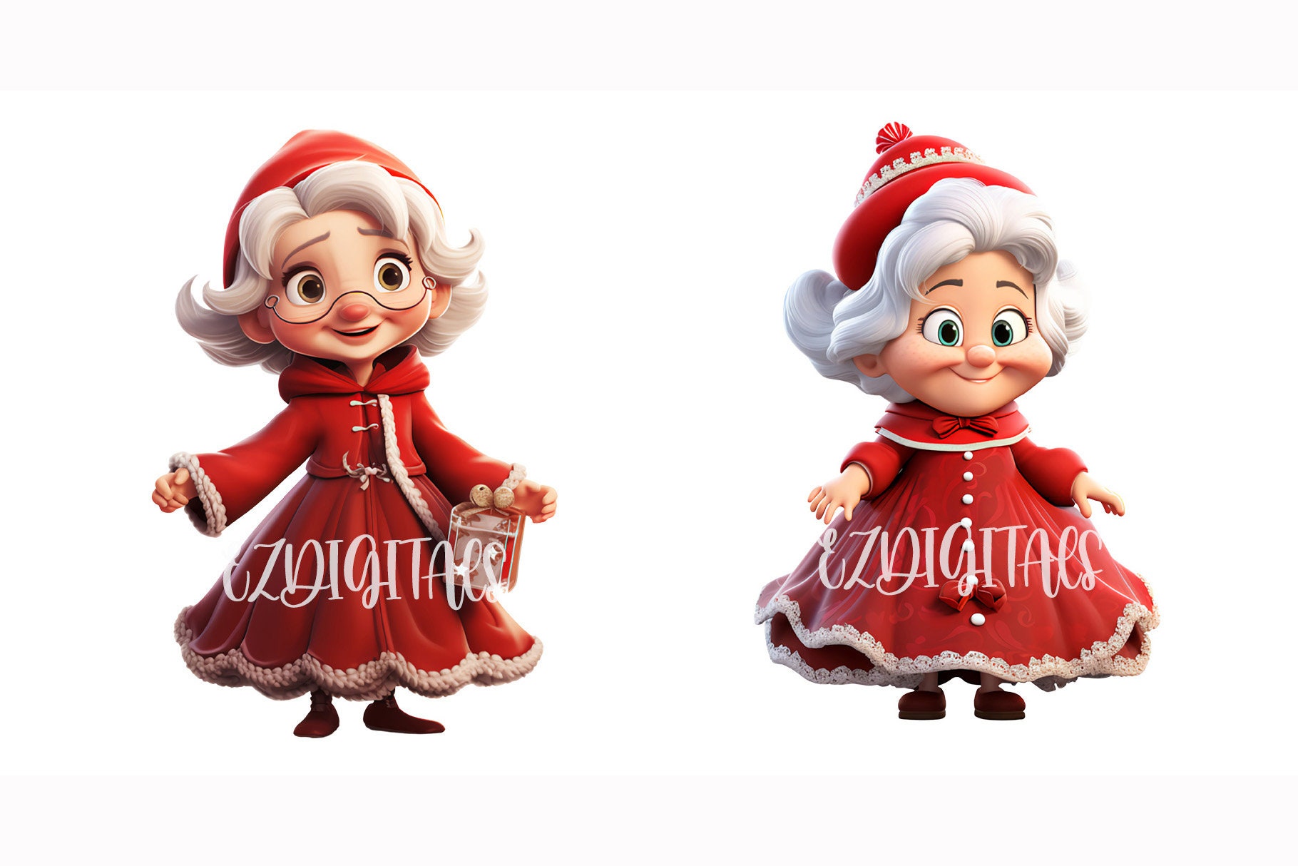 Christmas Mrs. Clause Clip Art Collection - 12 Transparent Pngs With ...